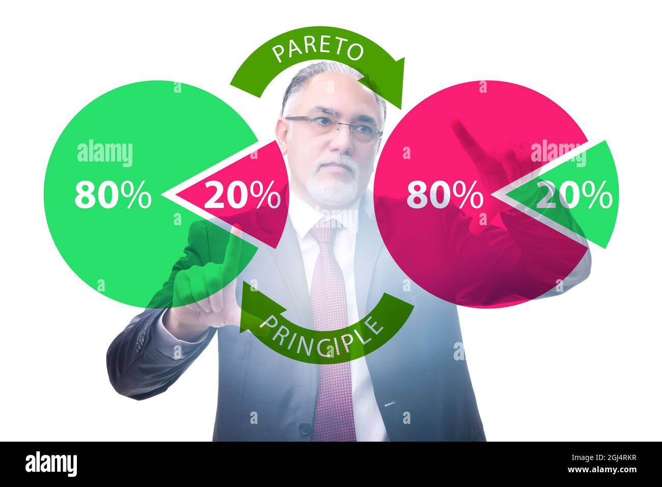 Businessman in the pareto rule illustration Stock Photo - Alamy