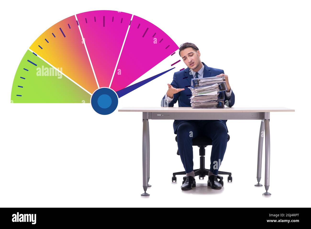 Businessman with the meter measuring his stress level Stock Photo - Alamy