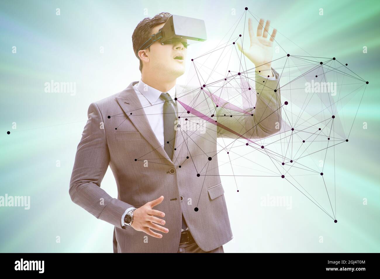 Man in neural network concept with the VR glasses Stock Photo - Alamy