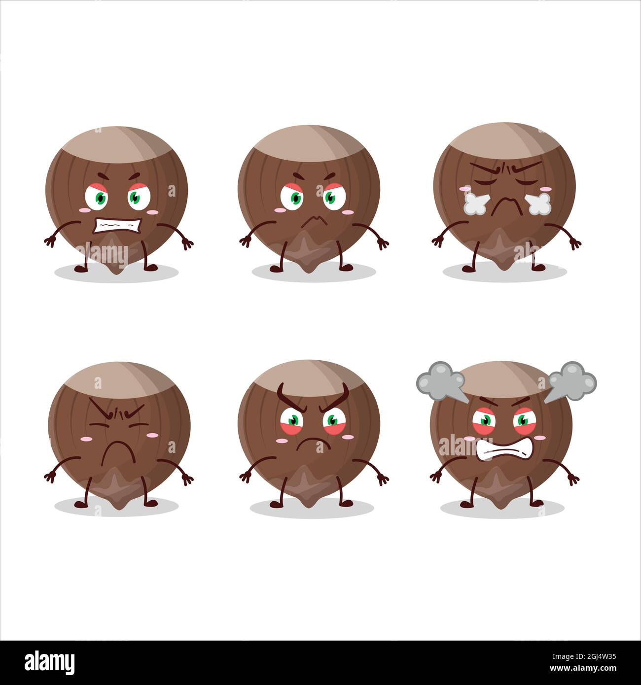 Hazelnut cartoon character with various angry expressions. Vector ...