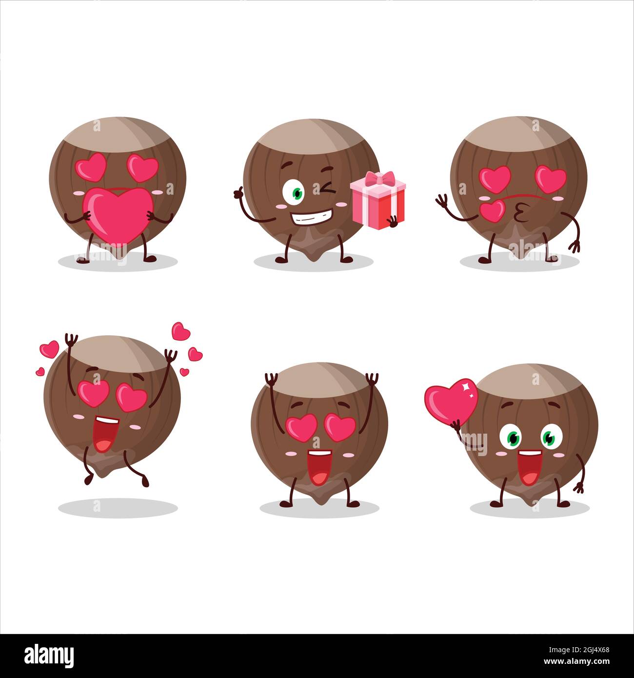 Hazelnut cartoon character with love cute emoticon. Vector illustration ...