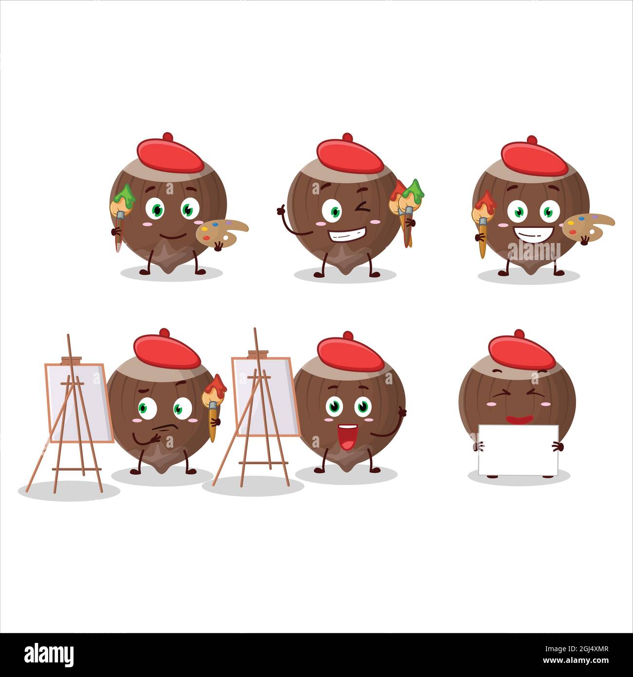 Artistic Artist of hazelnut cartoon character painting with a brush ...