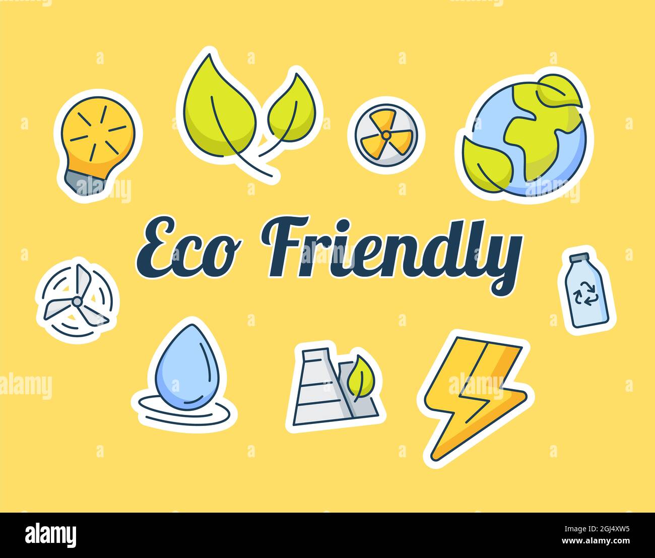 eco friendly lettering around icons package orange isolated background ...