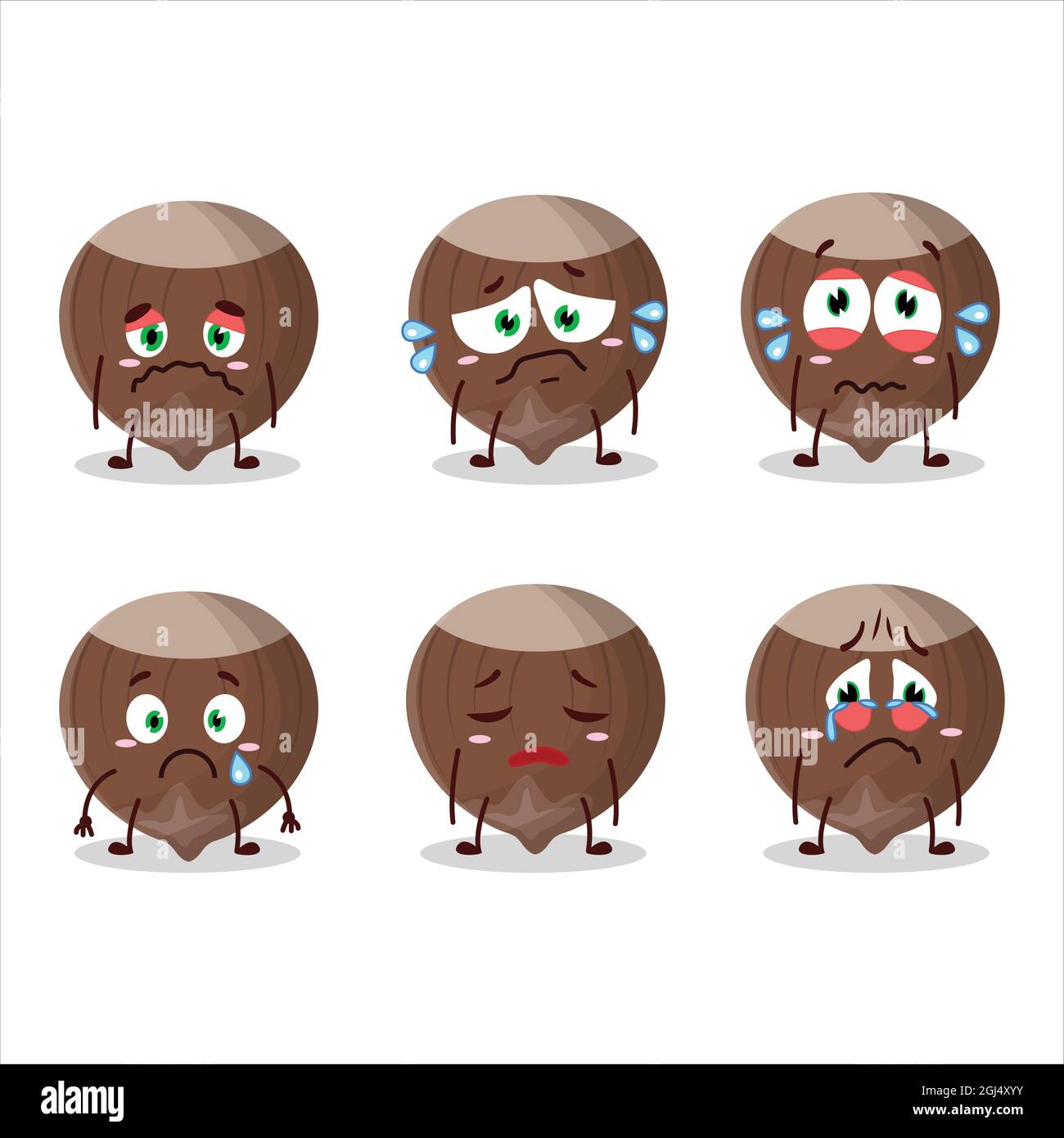 Hazelnut cartoon in character with sad expression. Vector illustration ...