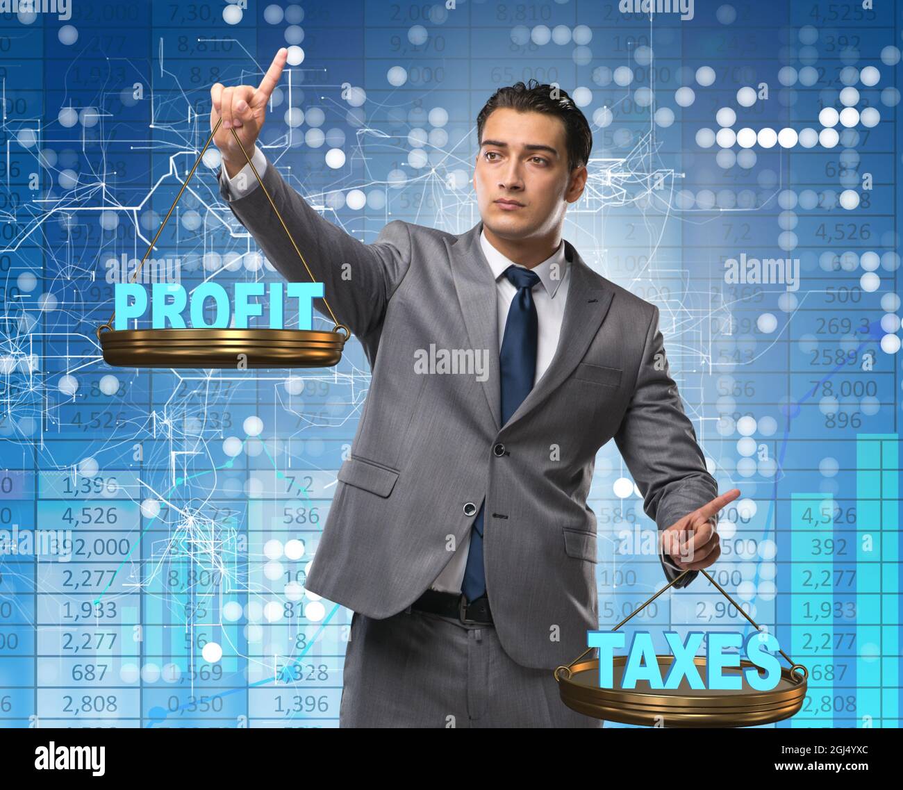 The businessman comparing profit and taxes Stock Photo - Alamy