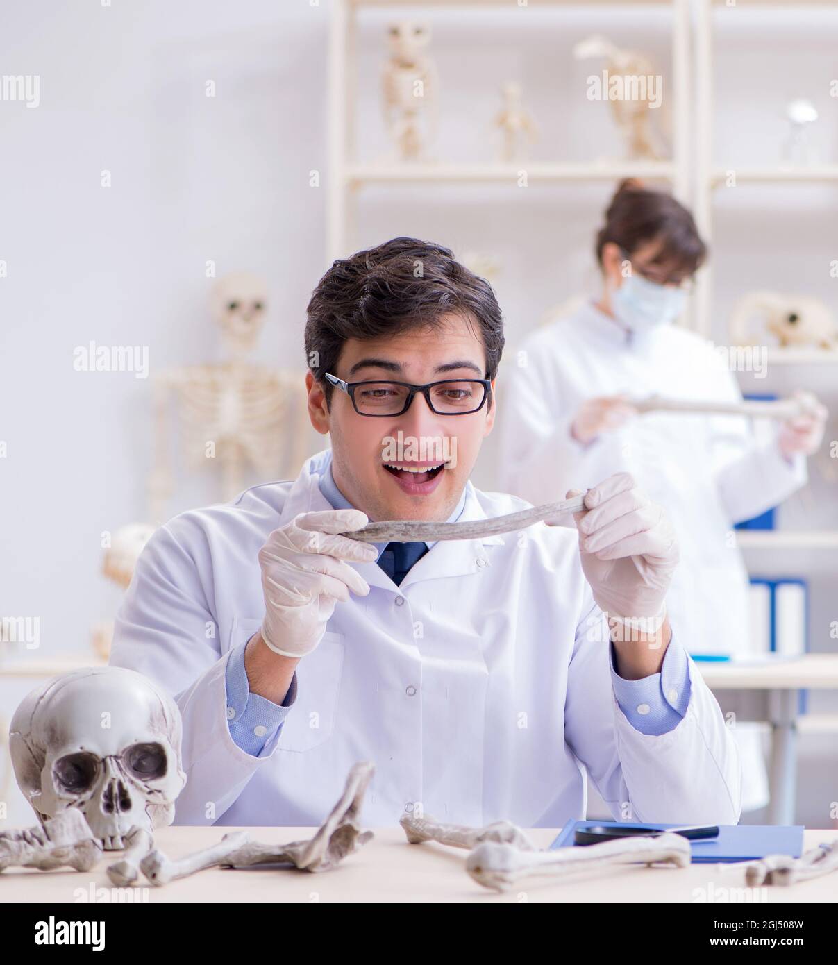The professor studying human skeleton in lab Stock Photo - Alamy