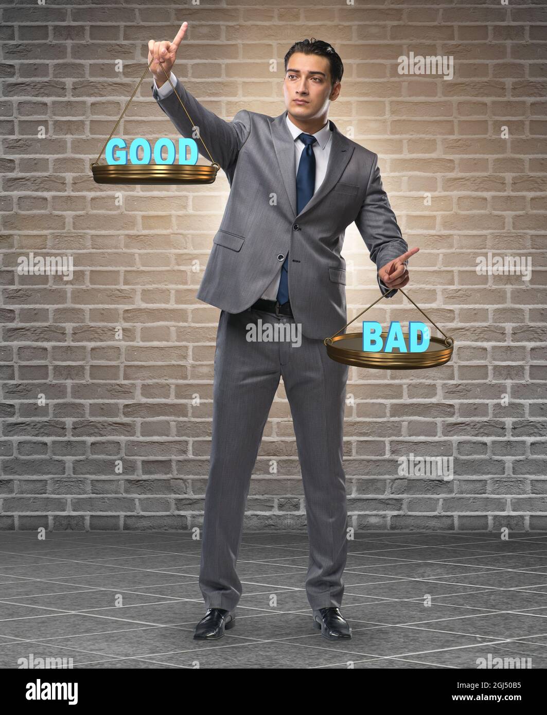 The businessman choosing between good and bad Stock Photo - Alamy