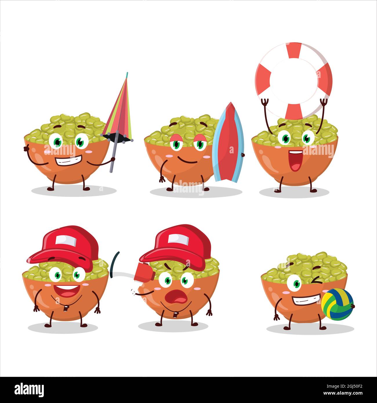 Happy Face mung beans cartoon character playing on a beach. Vector ...