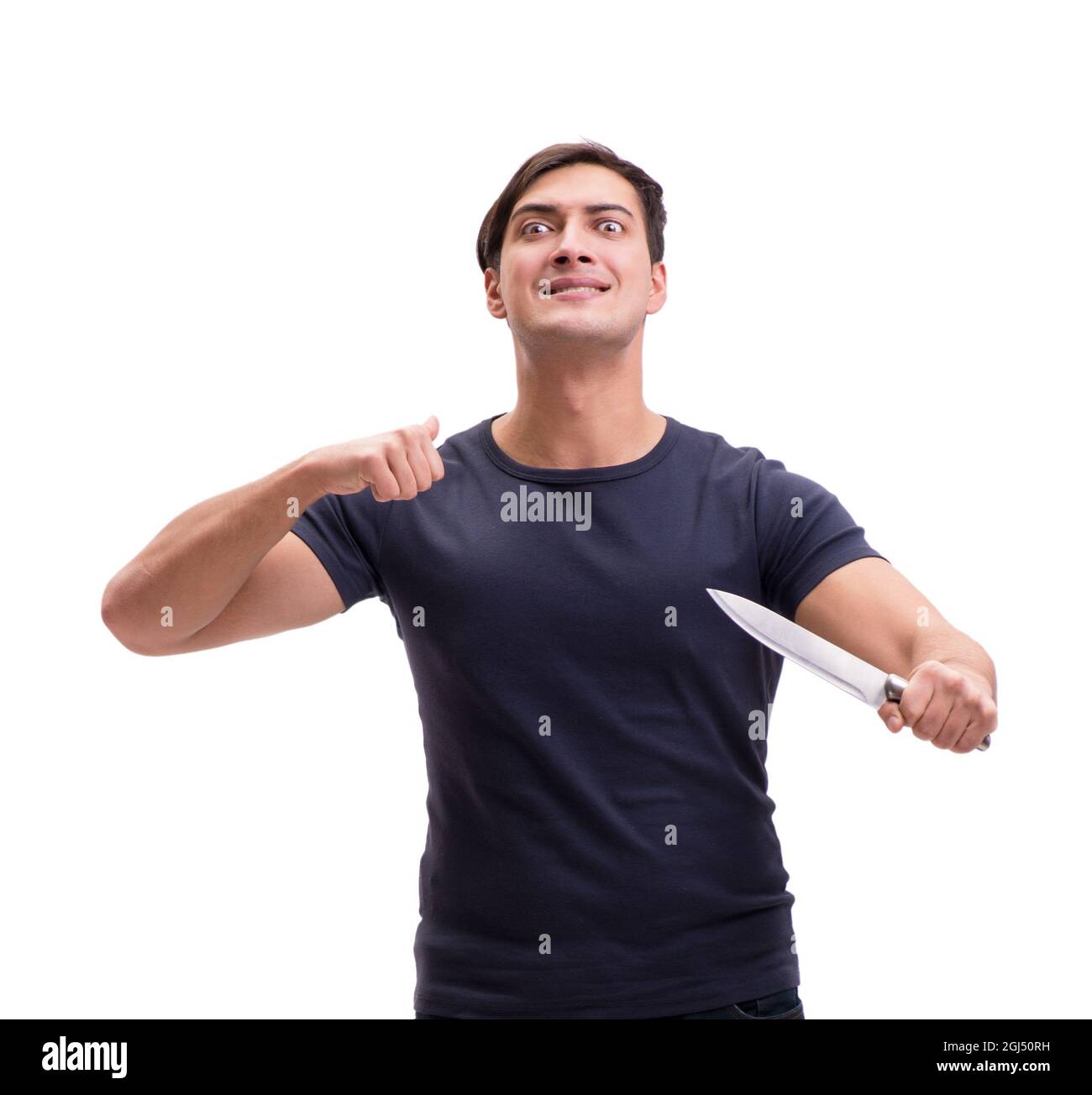 The young mobster with knife isolated on white Stock Photo - Alamy