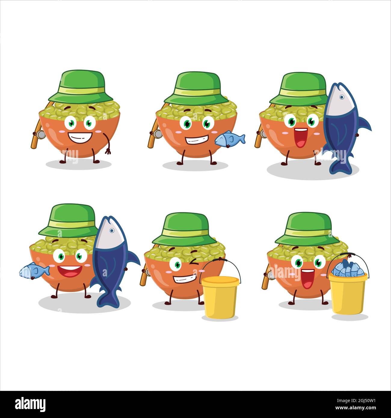 A fisherman mung beans cartoon picture catch a big fish. Vector ...