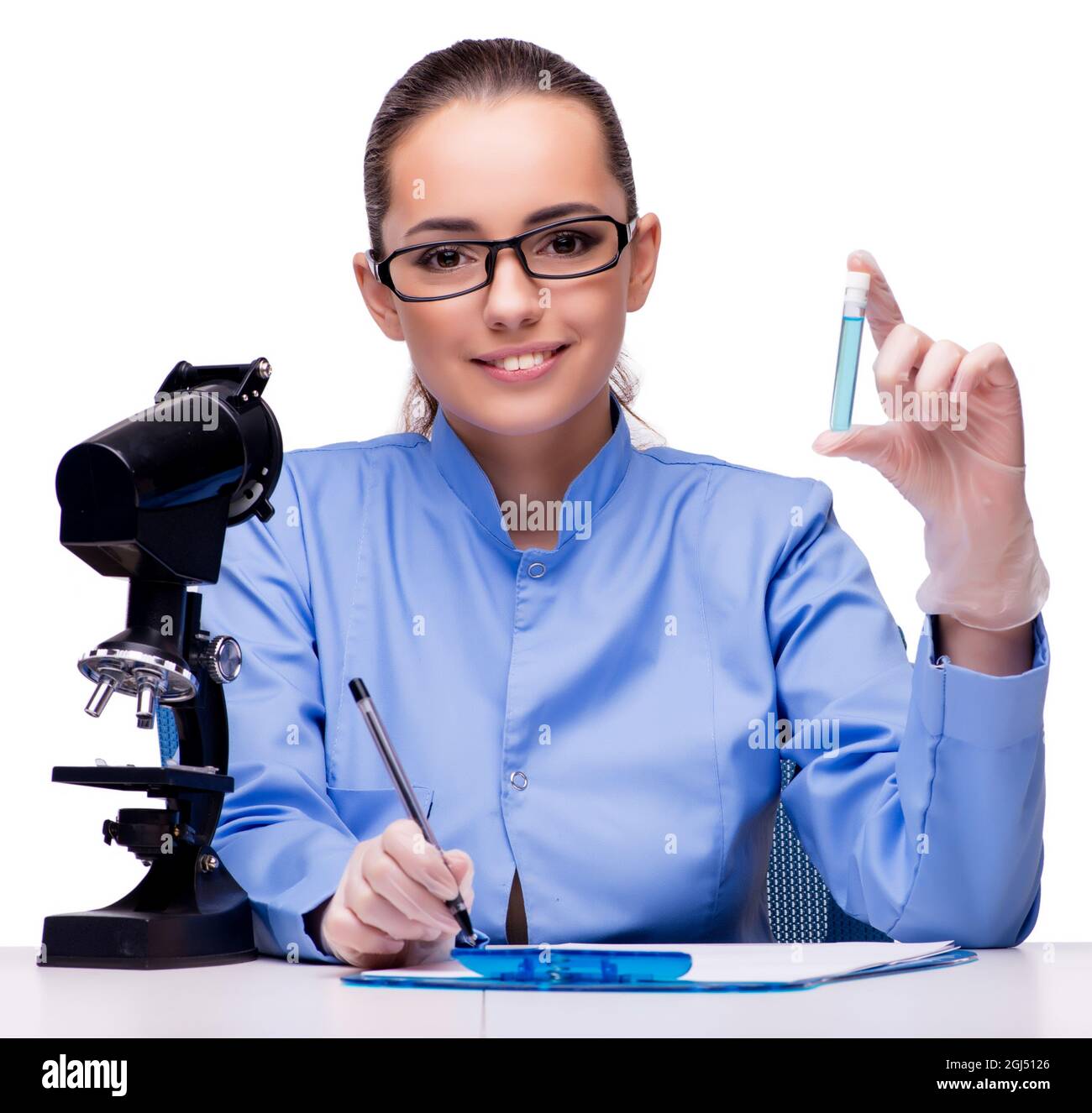 The lab chemist working with microscope and tubes Stock Photo - Alamy