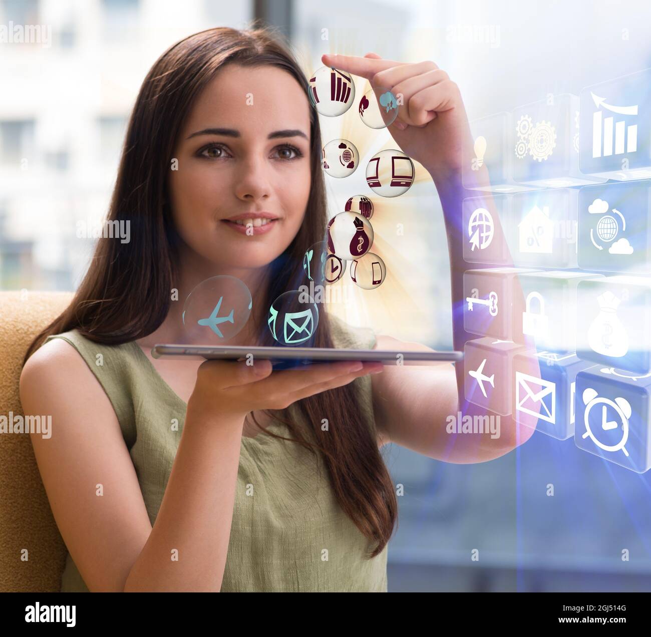 The young girl in social networks concept Stock Photo - Alamy