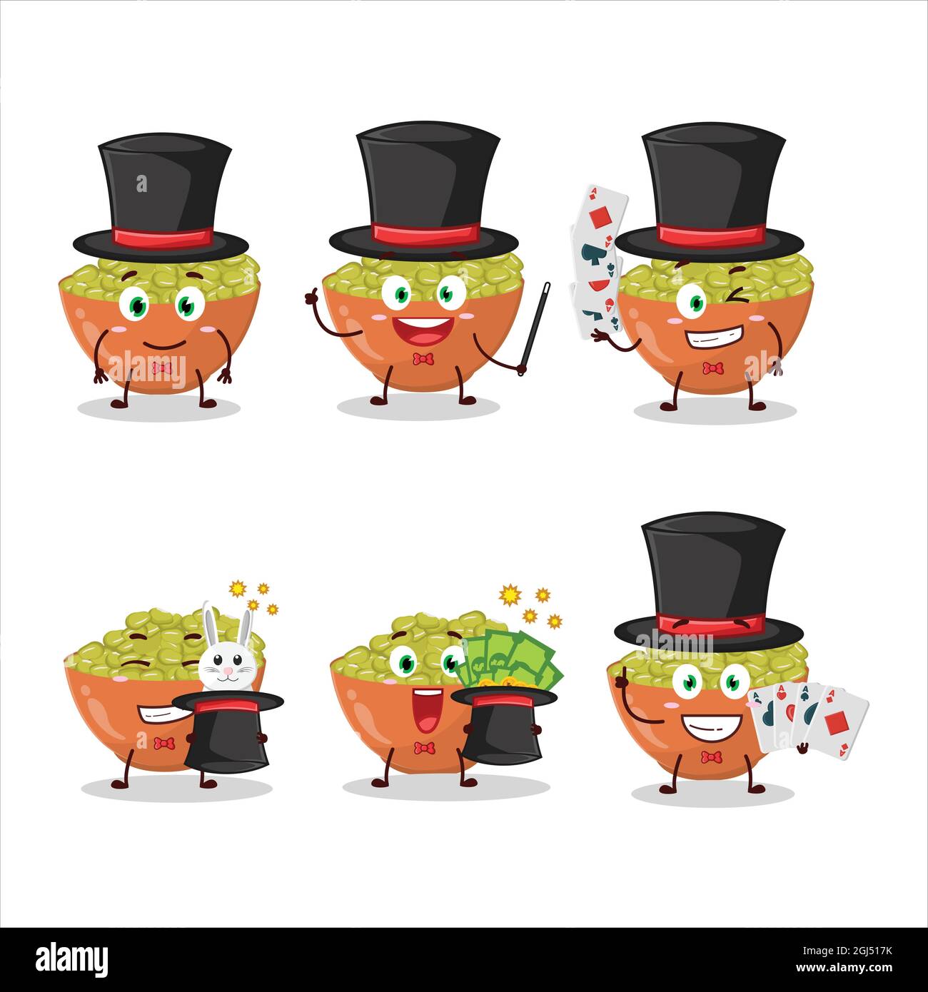 A mung beans Magician cartoon character perform on a stage. Vector ...