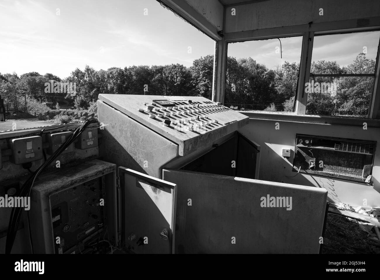 Smashed up control panel of a quarry processing plant Stock Photo - Alamy