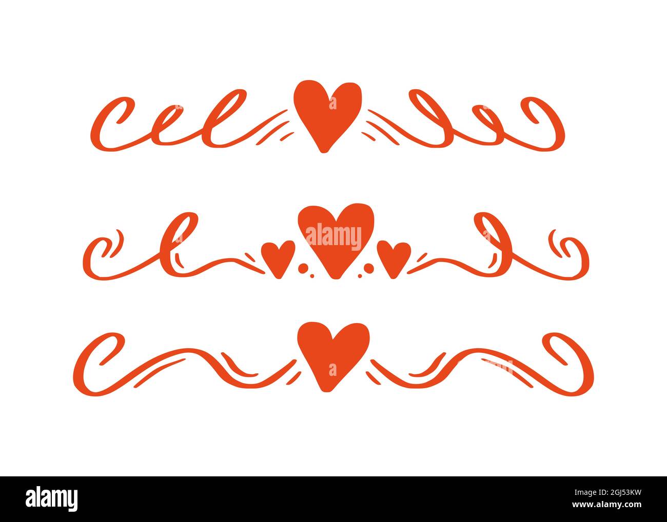Heart and love swirl divider. Hand drawn sketch doodle style. Line ...