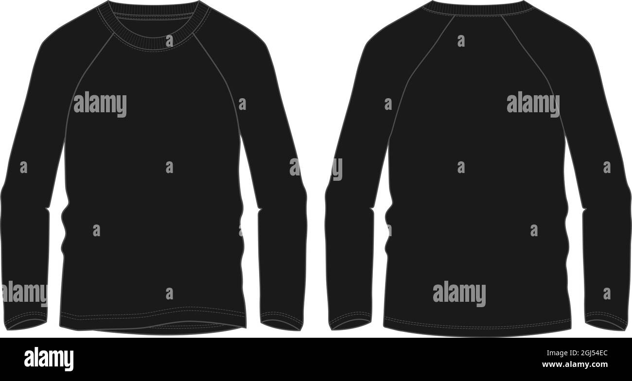 Long sleeve raglan t shirt technical fashion flat sketch vector illustration template front and ...