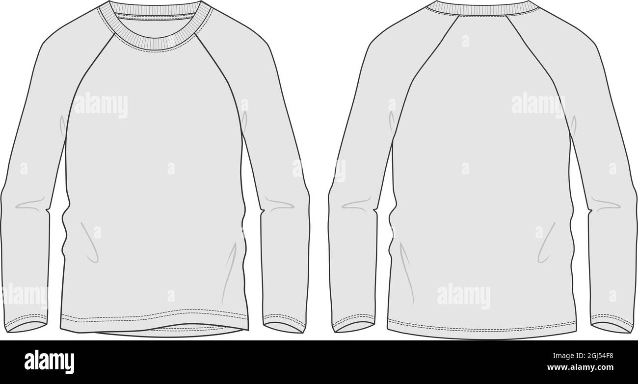Long sleeve raglan t shirt technical fashion flat sketch vector illustration template front and ...
