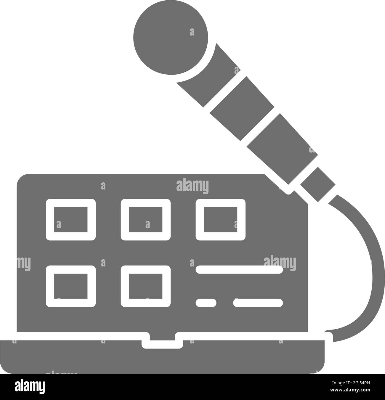 Laptop with microphone, sound recording, radio host, broadcasts grey ...