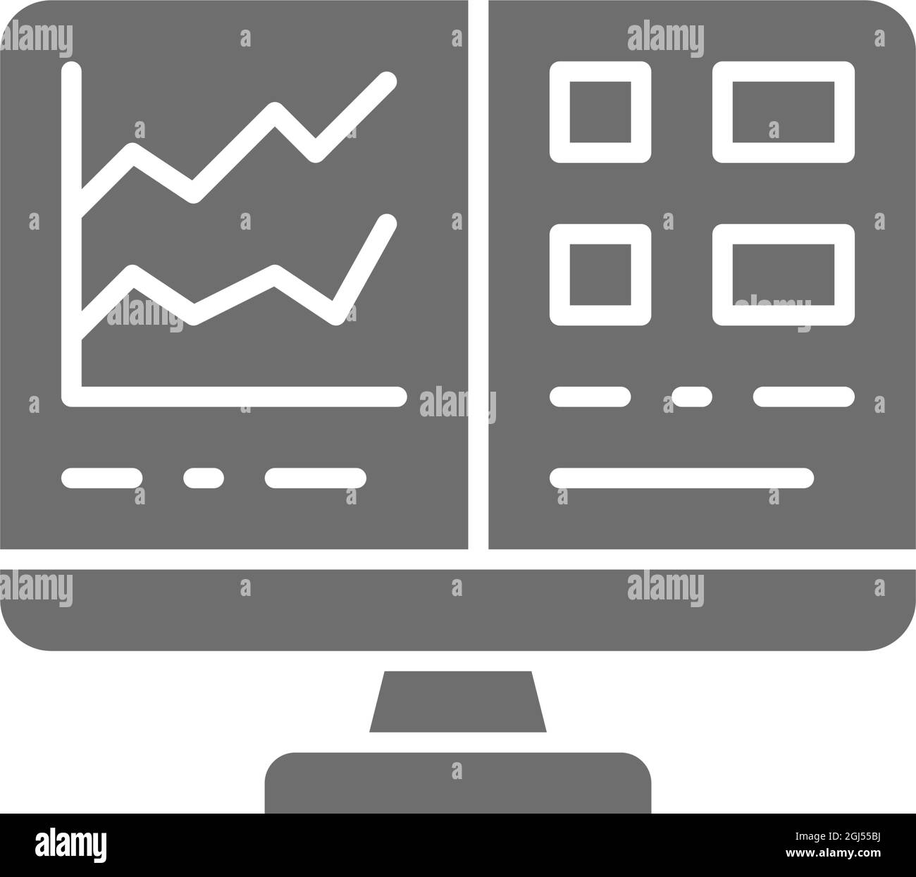 Computer screen with spreadsheet, financial accounting report grey icon ...