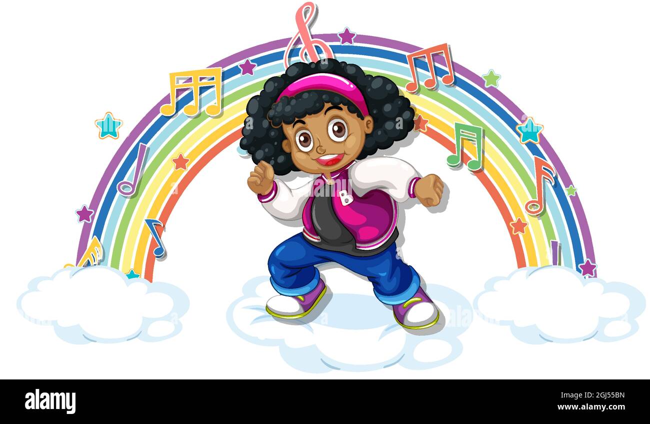Girl with melody symbols on rainbow illustration Stock Vector Image ...