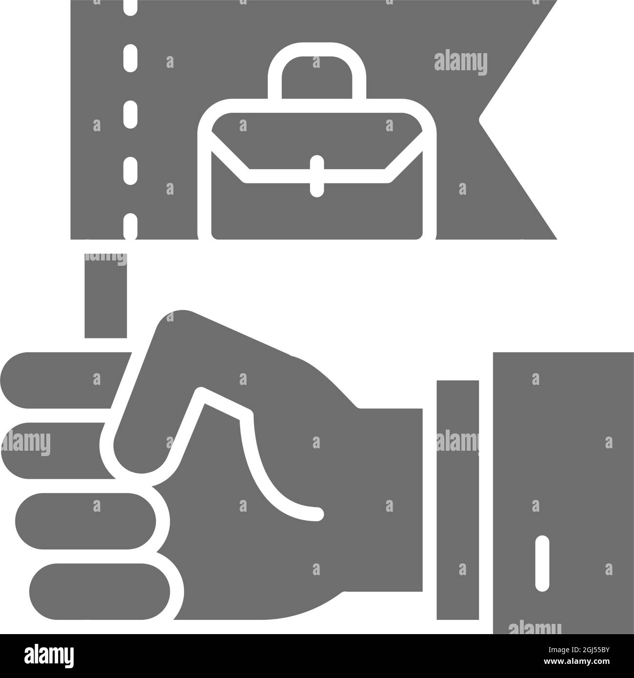 Hand with flag, business leader, leadership grey icon Stock Vector ...