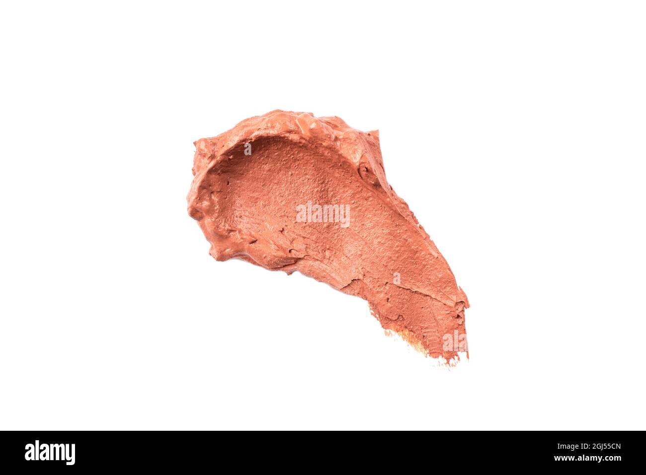 Wet red cosmetic clay smear isolated on white background. Abstract ...
