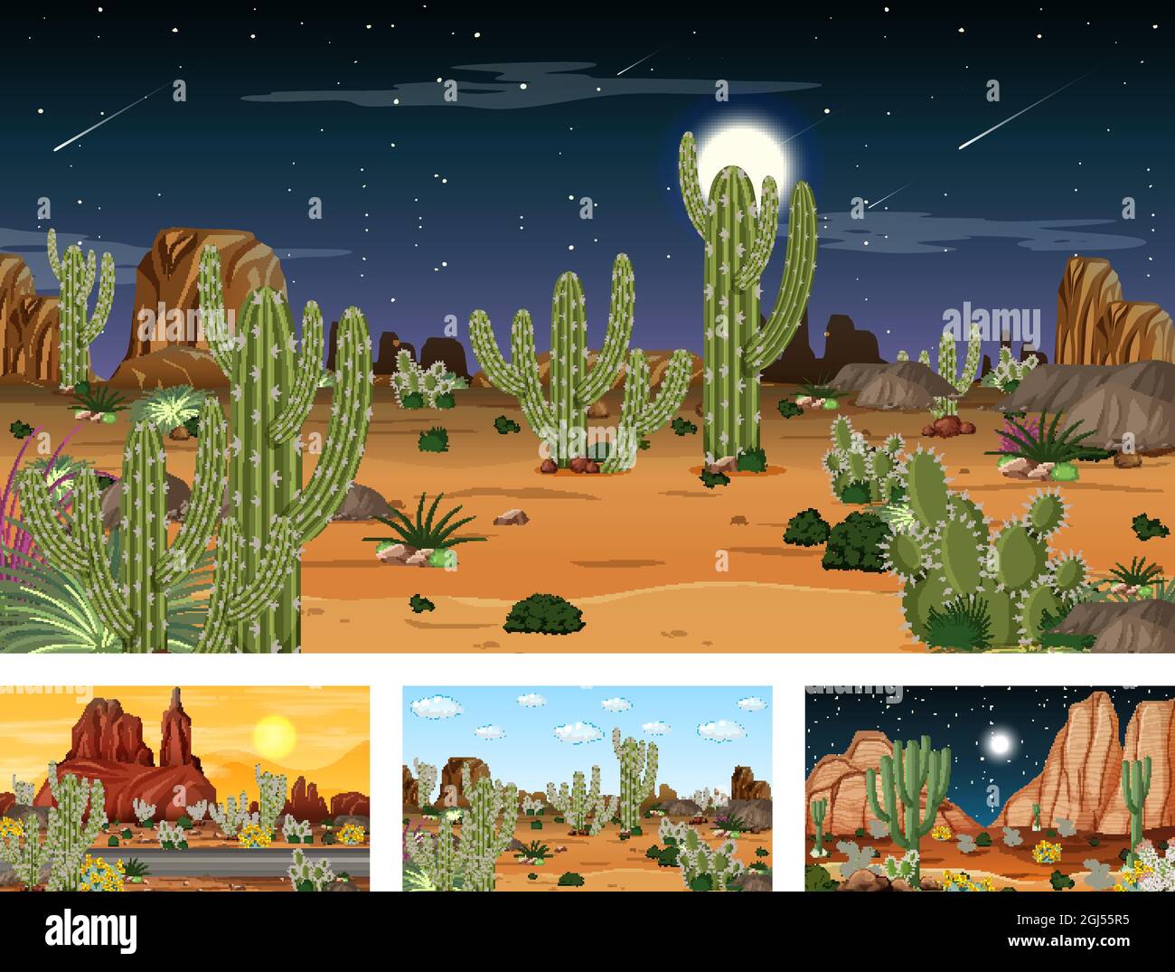 Different scenes with desert forest landscape illustration Stock Vector ...