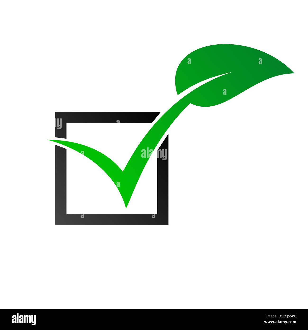Check mark with green leaf. Checkbox with eco tick. Vector illustration ...