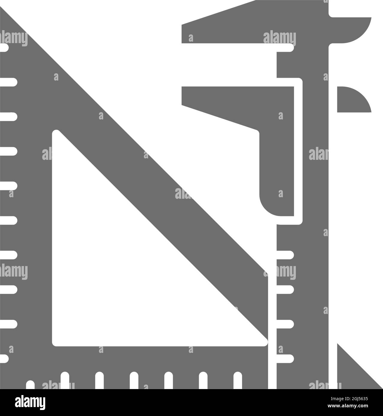 Engineering tools, split key and triangular ruler grey icon Stock ...