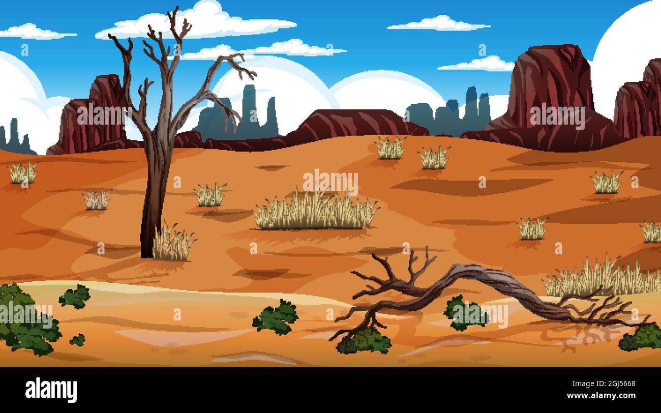 Desert forest landscape at daytime scene illustration Stock Vector ...