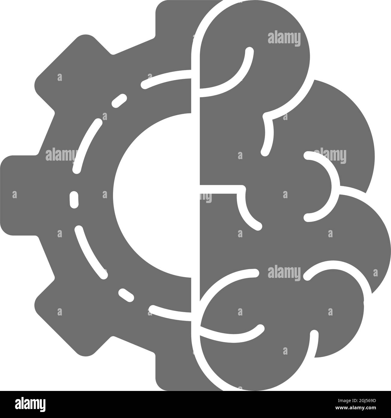 Brain with gear wheel, engineer mind, intellect grey icon Stock Vector ...
