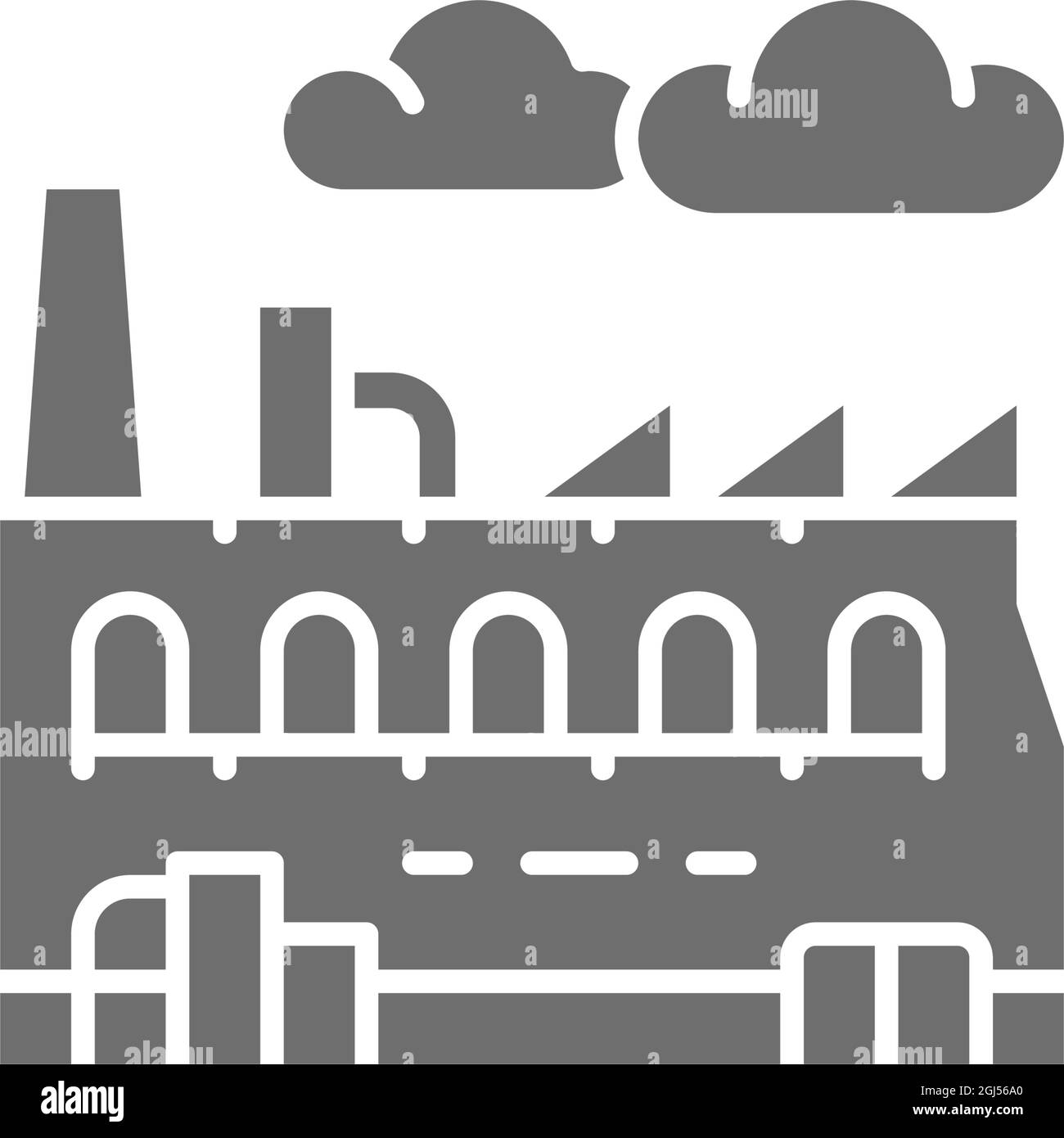 Industrial factory, plant grey icon. Isolated on white background Stock ...