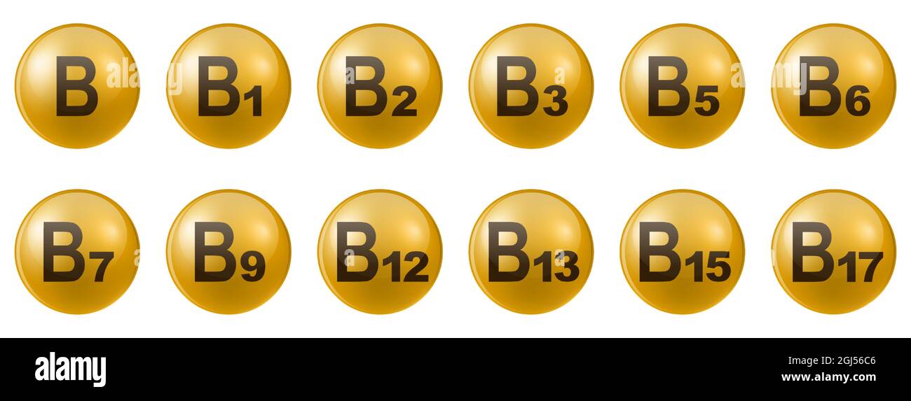 Vitamins round icons. Set of vitamins B grupy. Vector illustration ...