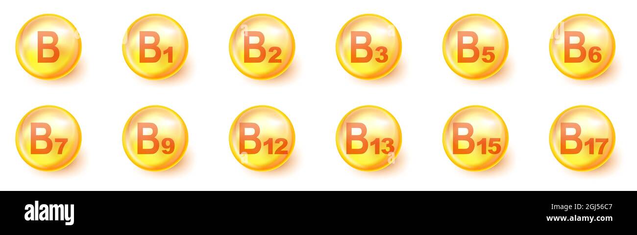Vitamins round icons. Set of vitamins B grupy. Vector illustration ...