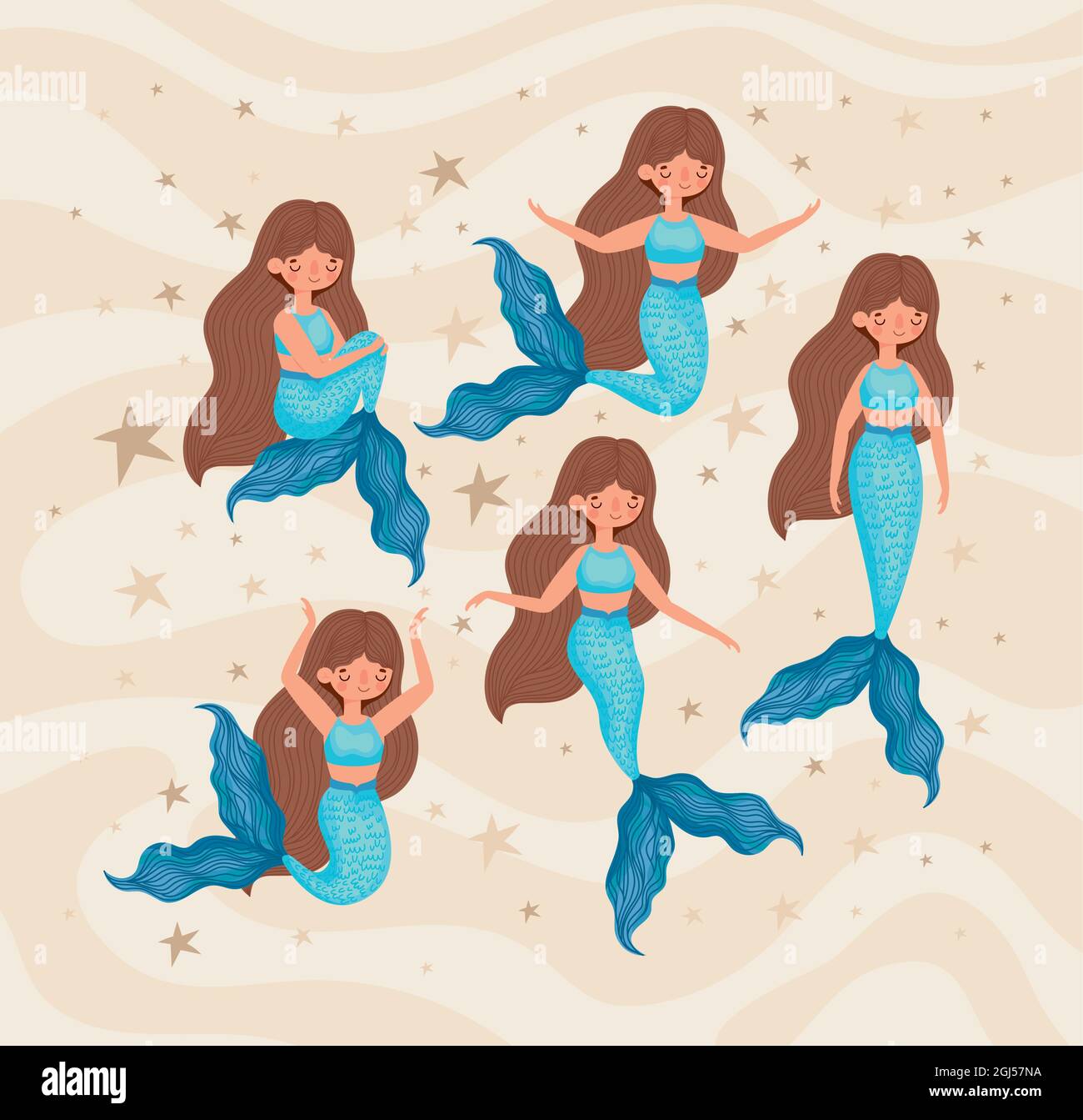 five blue mermaids Stock Vector Image & Art - Alamy