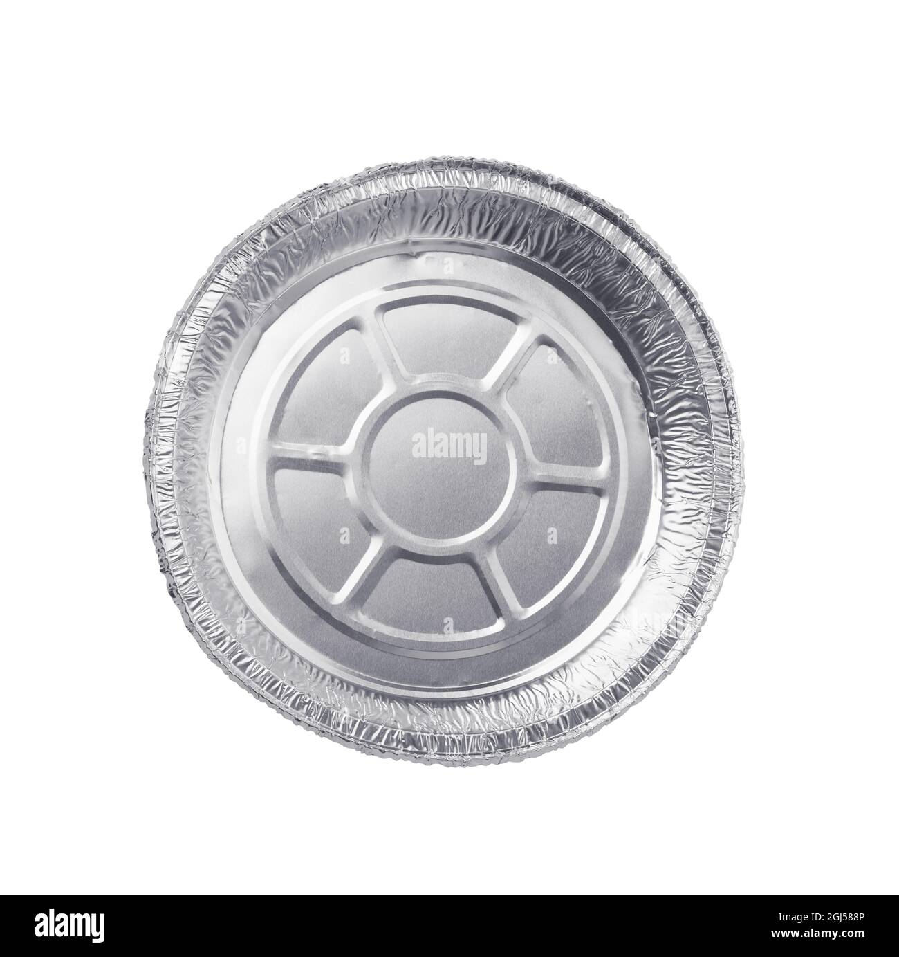 Top view of empty disposable round aluminium baking food foil container ...