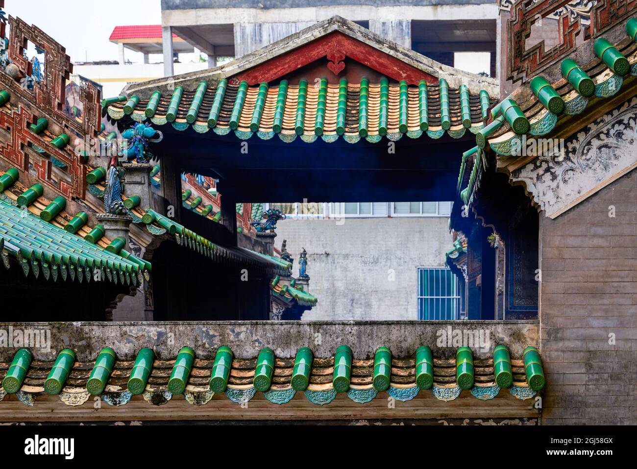 Colorful roofs of ancient Chinese Lingnan-style buildings Stock Photo ...