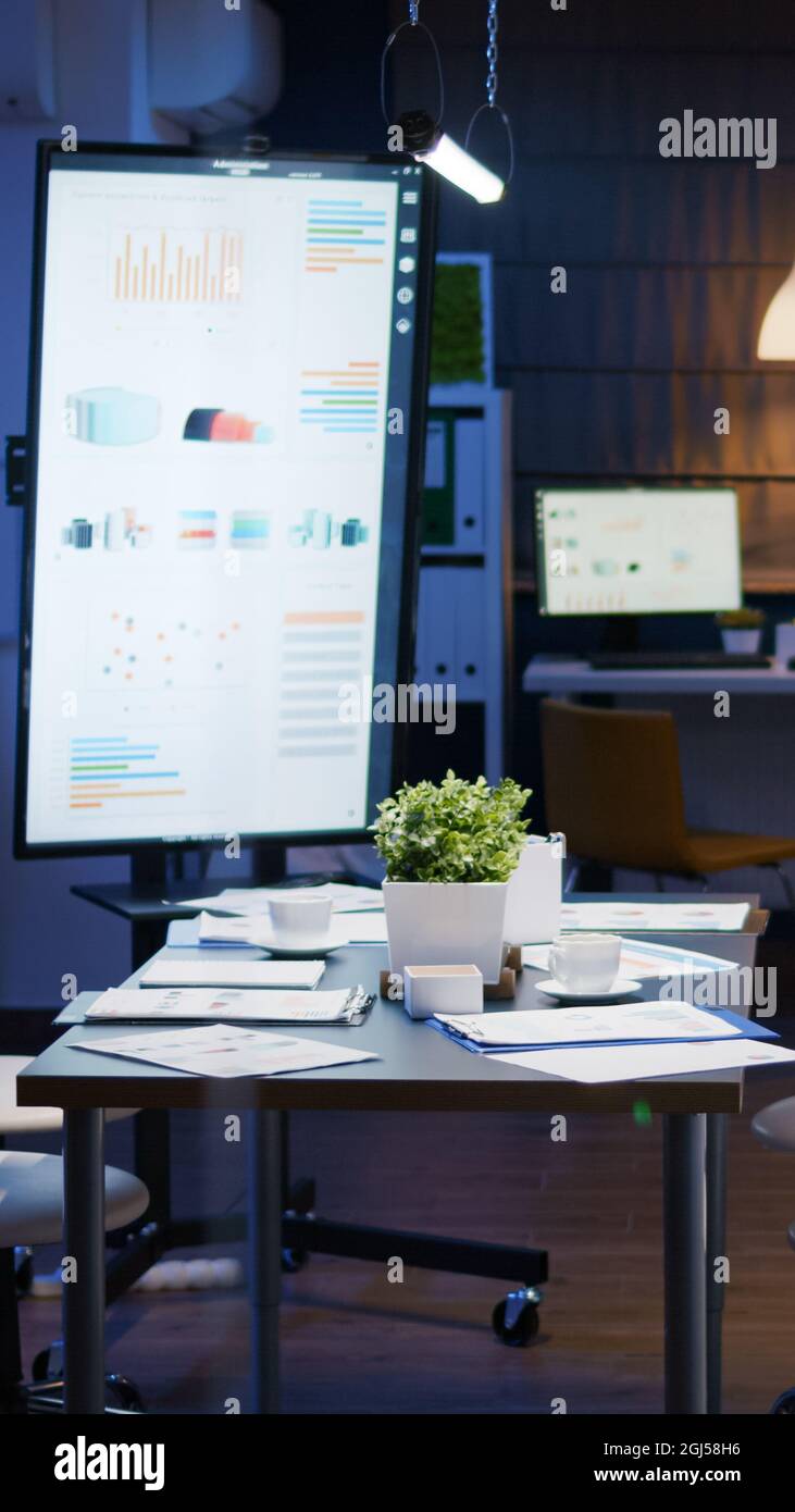 Empty business company office meeting room with nobody in it having ...