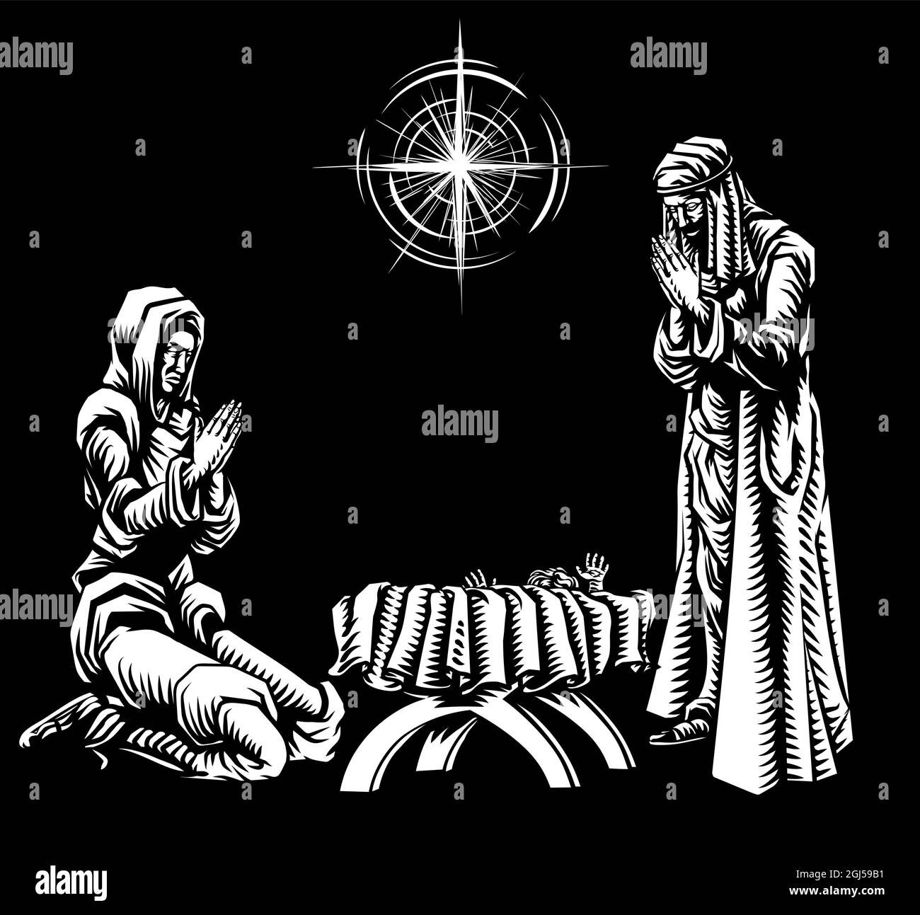 Christmas Nativity Scene Vintage Woodcut Style Stock Vector Image & Art ...