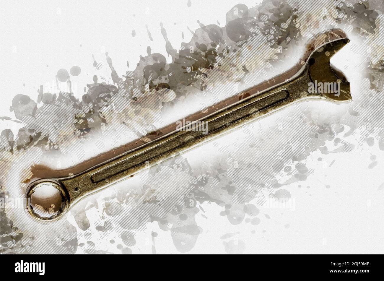 Broken open-end wrench. Forged wrench. Manual tool. Digital wate Stock ...