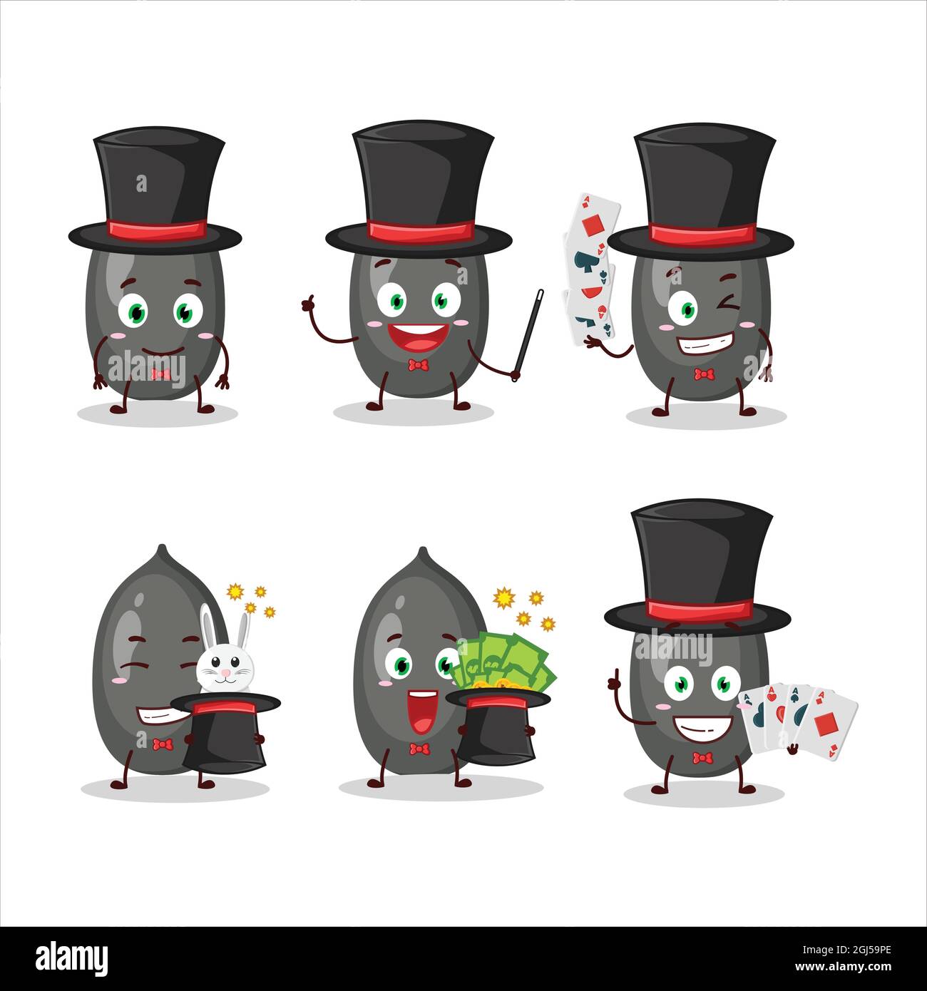 A Sunflower seeds Magician cartoon character perform on a stage. Vector ...