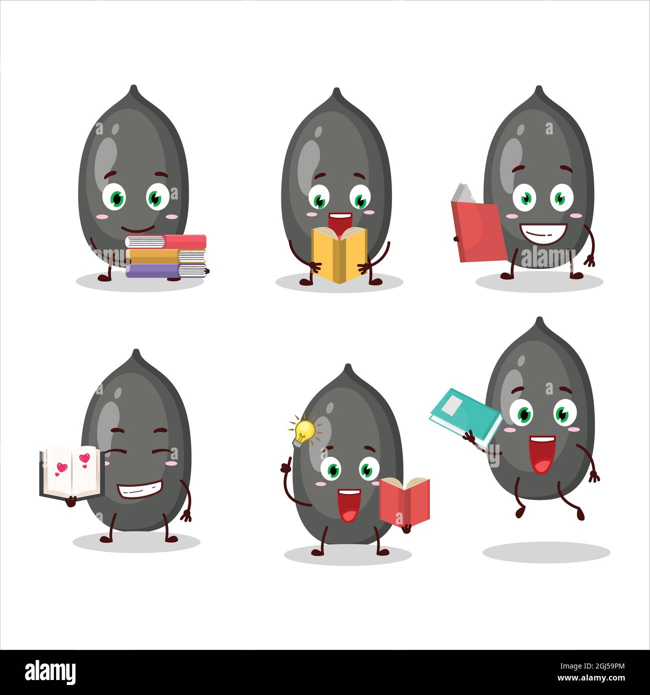 A picture of sunflower seeds cartoon character concept reading an ...