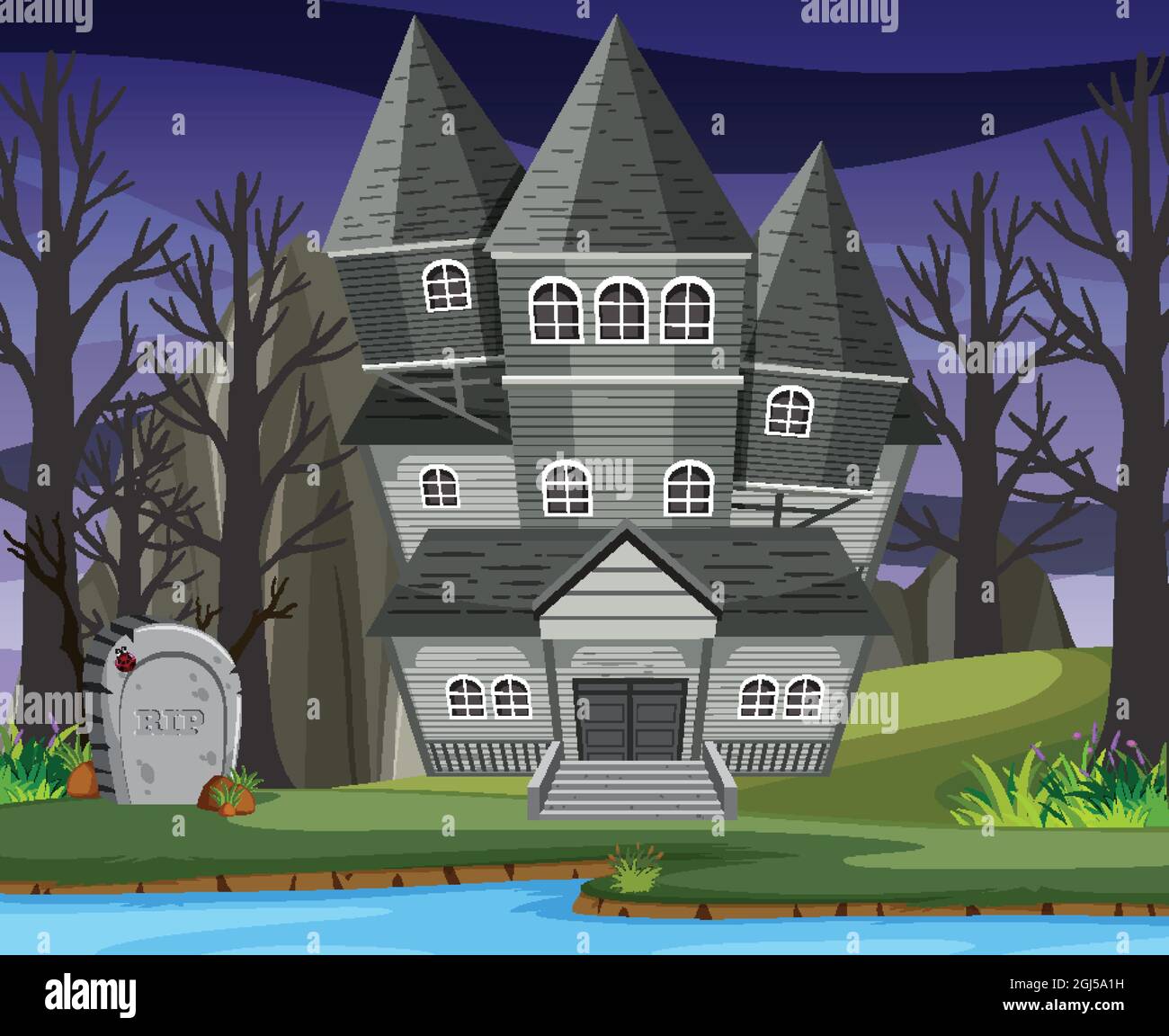 Scene with haunted halloween mansion illustration Stock Vector Image ...