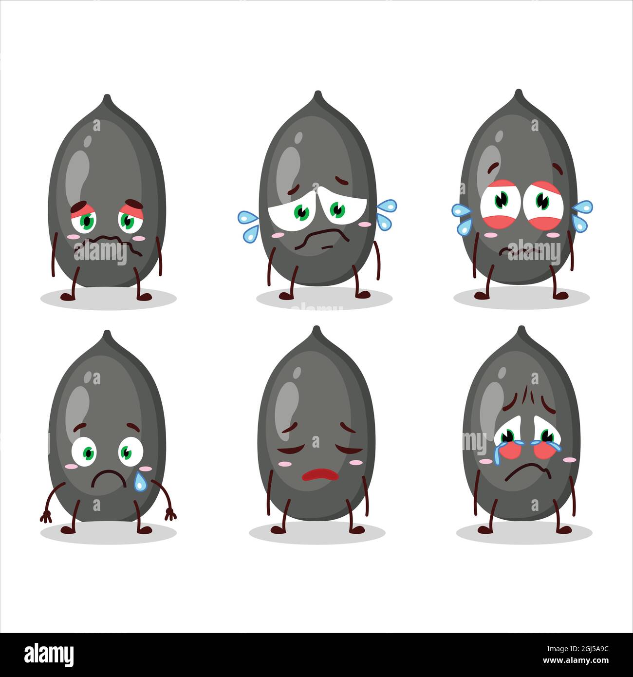 Sunflower seeds cartoon character with sad expression. Vector ...