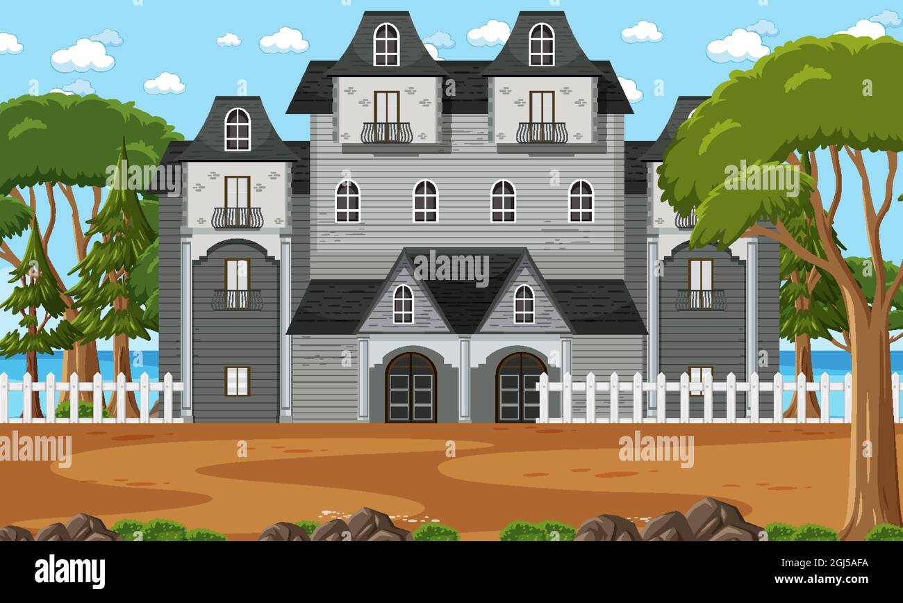 Scene with many colonial buildings at daytime illustration Stock Vector ...