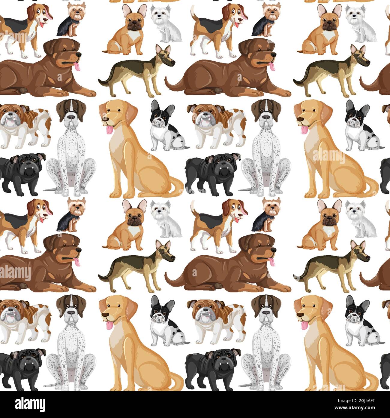 Seamless pattern with many different cute dogs illustration Stock ...