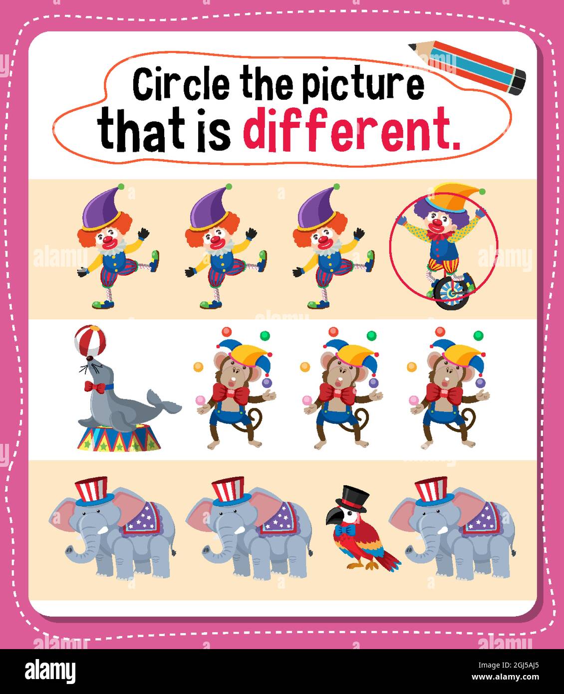 Circle the picture that is different activity for kids illustration ...