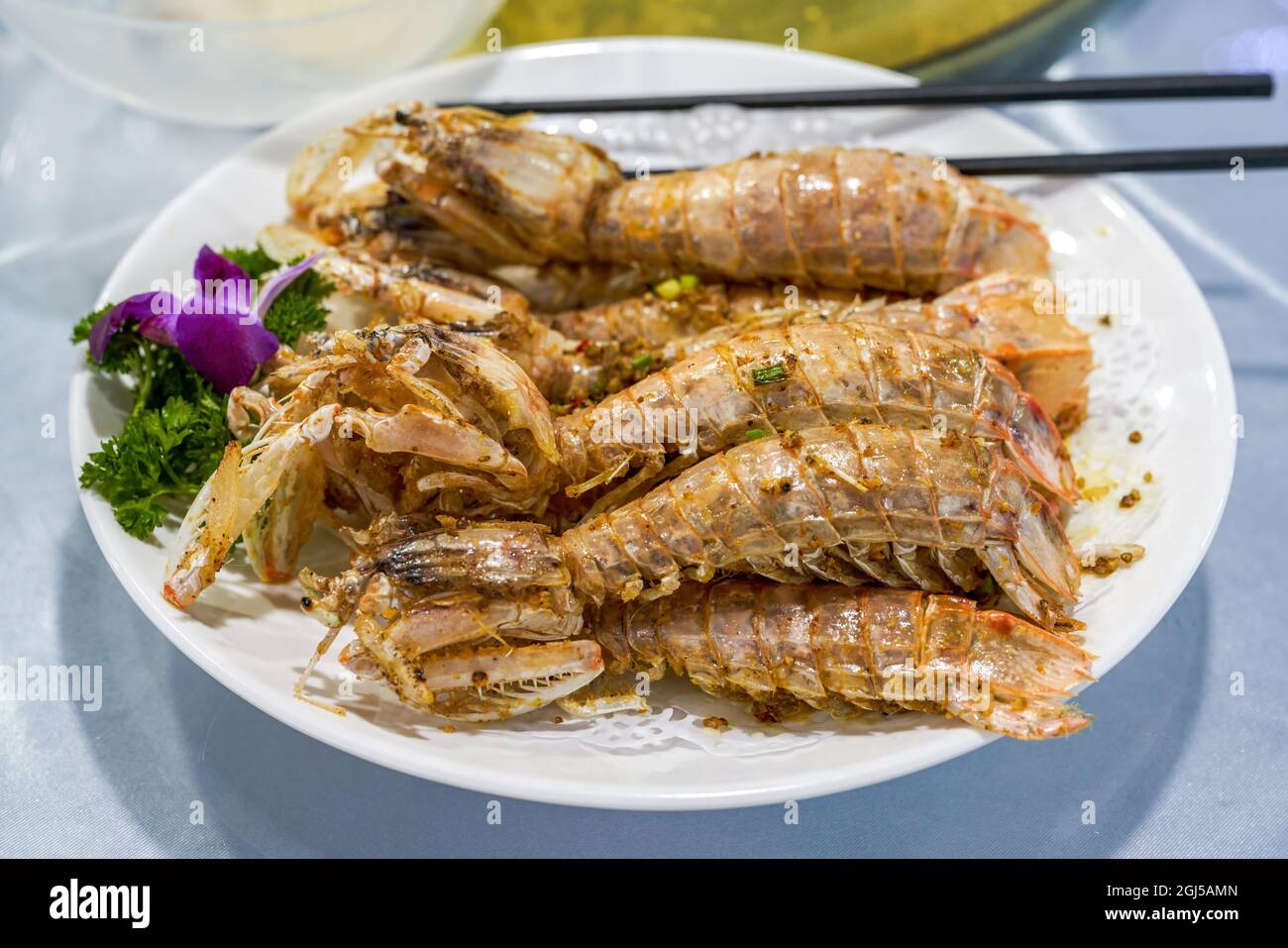 Delicious seafood dish, salt and pepper mantis shrimp Stock Photo - Alamy