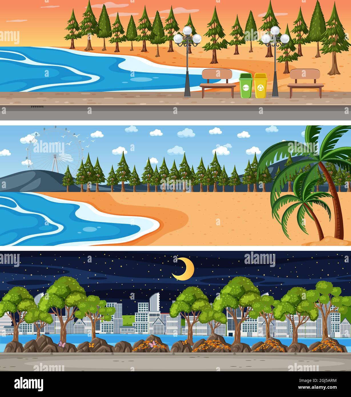Set of different nature horizontal scenes illustration Stock Vector ...