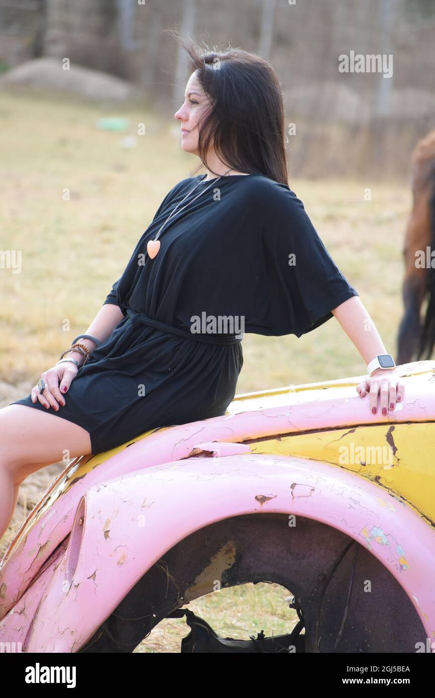 Model on car Stock Photo - Alamy